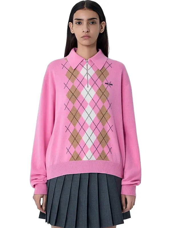 Miu Miu Wool Sweater With Logo Motif - Red