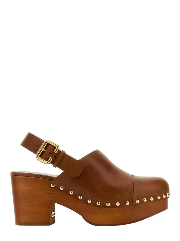 Chloé Buckled Leather Clogs With Studded Detailing - Brown