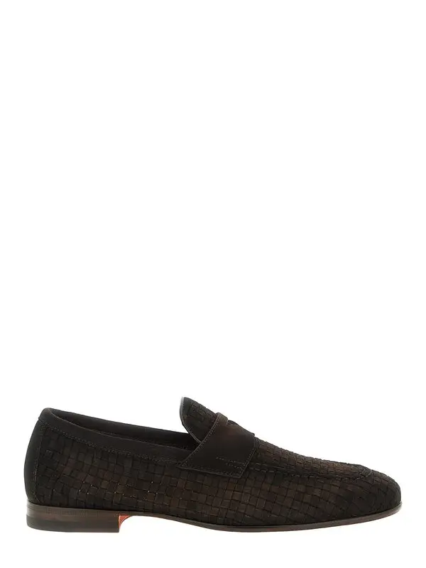 Santoni Woven Suede Loafers - Brown