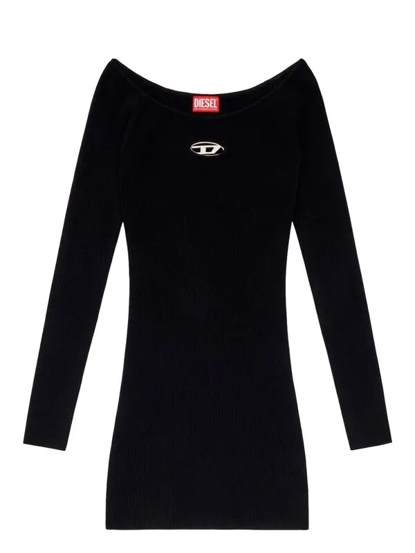 DIESEL® Ribbed Knit Off-the-shoulder Dress With Oval D Logo Plaque - Multicolor