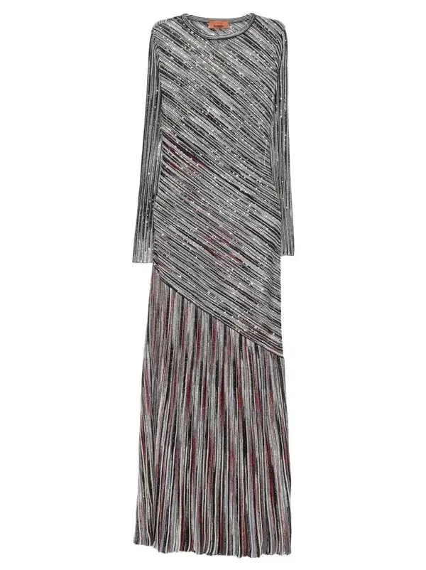 Missoni Long Sleeve Sequined Striped Maxi Dress - Multicolor