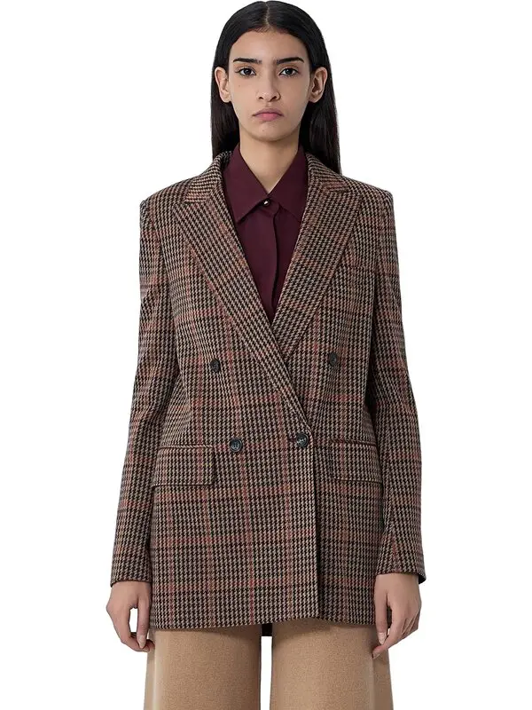 Max Mara Check Double-breasted Wool Blend Blazer - Brown