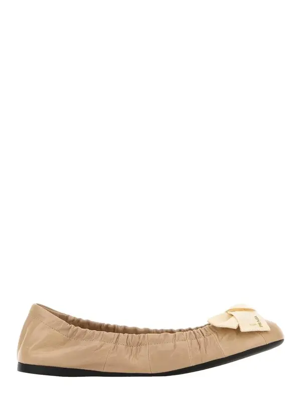 Prada Beige Leather Ballerinas With Bow Detail - Brown