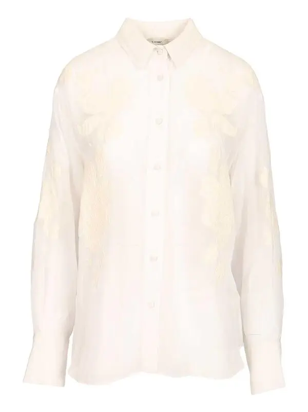 FORTE_FORTE Organza Velvet Embroidery Shirt - White