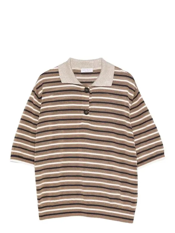 Brunello Cucinelli Striped Linen Blend Polo Sweater - Multicolor