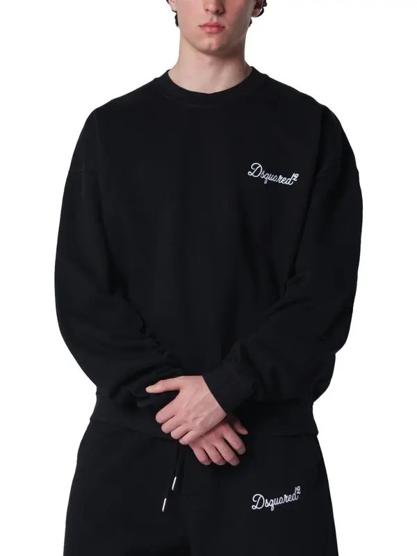 Dsquared2 Relaxed-fit Crewneck Sweatshirt With Embroidered Logo - Black
