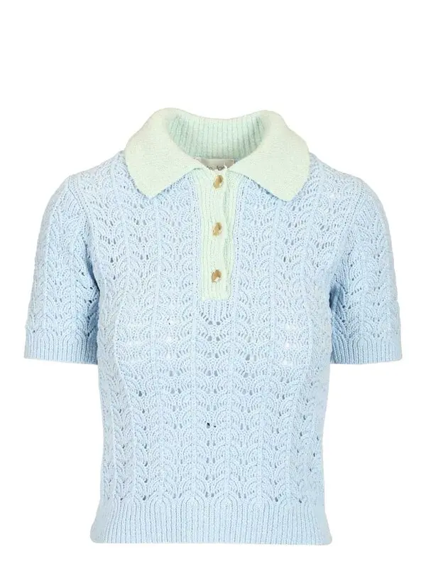 FORTE_FORTE Crochet Effect Polo Shirt - Blue