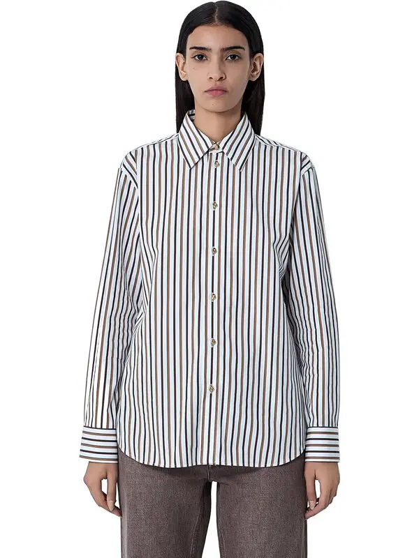 Bottega Veneta Striped Cotton Poplin Button-down Shirt - Brown