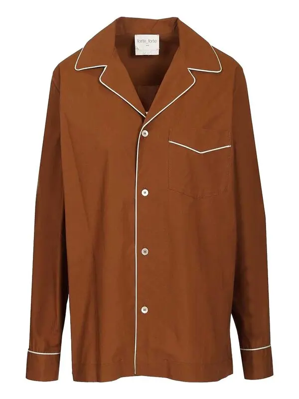 FORTE_FORTE Cotton Poplin Shirt With Contrast Piping - Brown