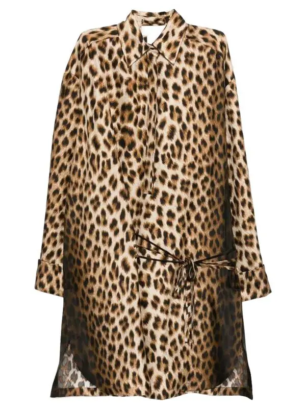 Sportmax Leopard Print Silk Midi Dress - Brown