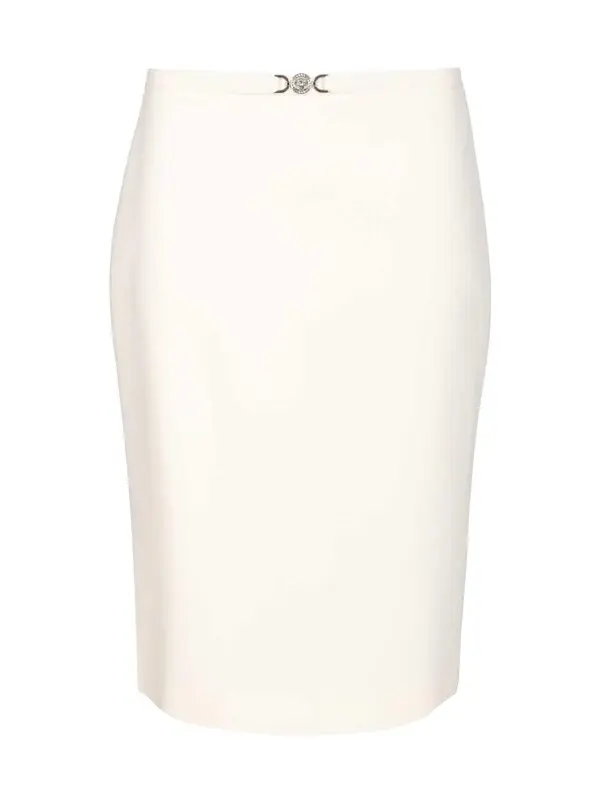 Versace Double Wool Crêpe Midi Skirt With Medusa Buckle - White