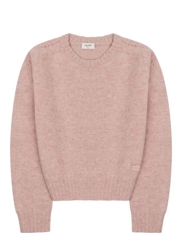 Celine Round Neck Wool Pullover Sweater - Pink