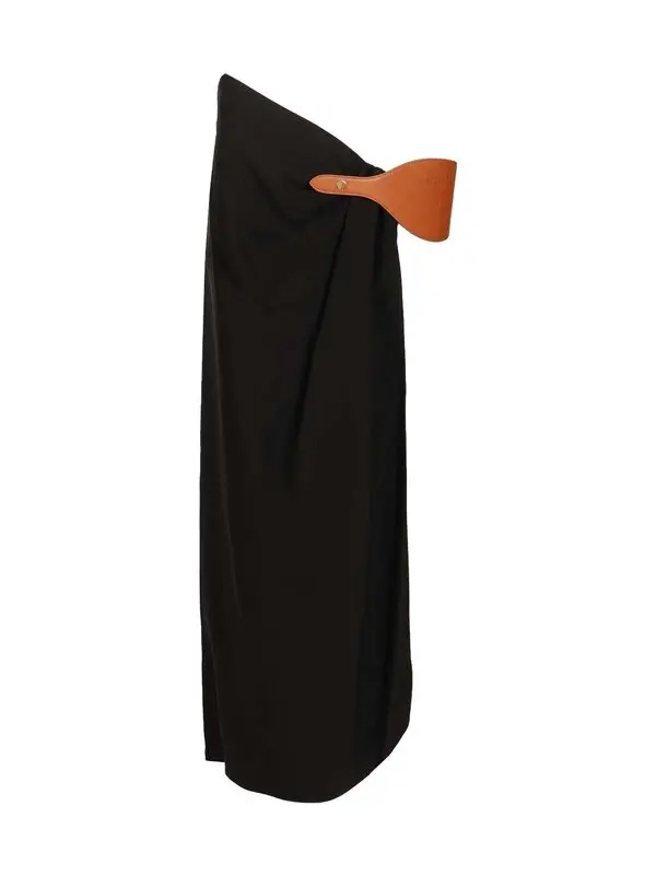 Celine Draped Viscose Skirt With Integrated Leather Belt - Black