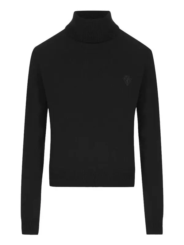 Gucci Wool Turtleneck With Ribbed Edges And Black Embroidery - Multicolor