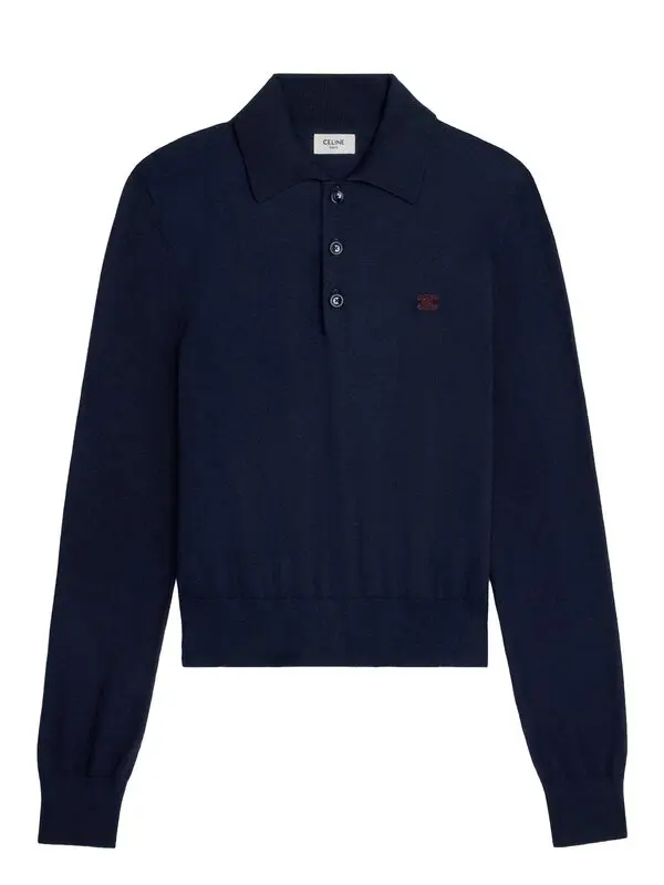 Celine Cotton Polo Sweater With Triomphe Embroidery - Blue