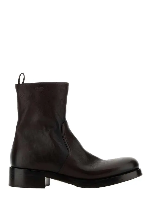 Prada Dark Leather Ankle Boots - Brown