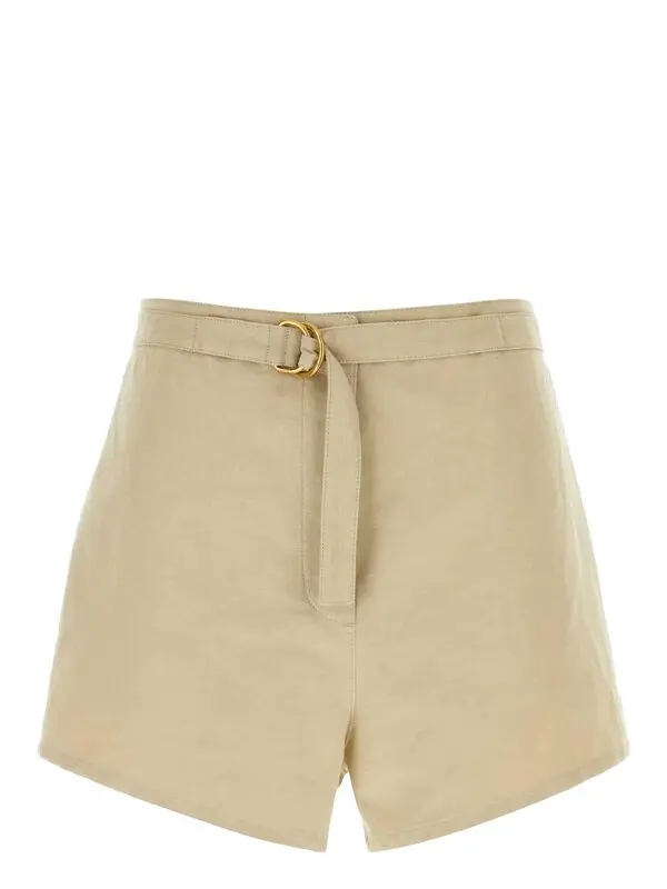 Prada Beige Cotton Blend Shorts With Belt Detail - Brown
