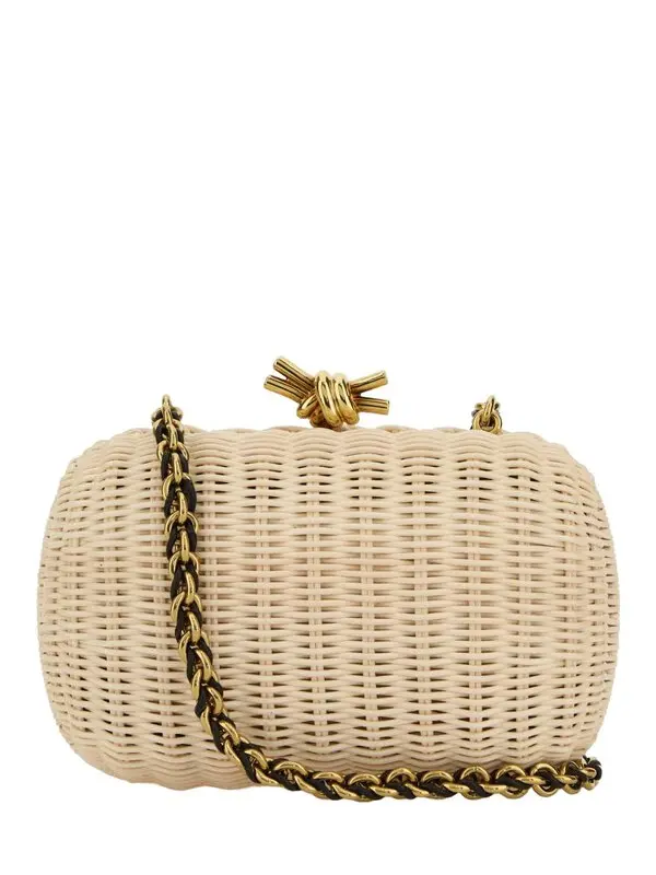 Bottega Veneta Raffia Knot Clutch With Golden Metal Finishing - Brown