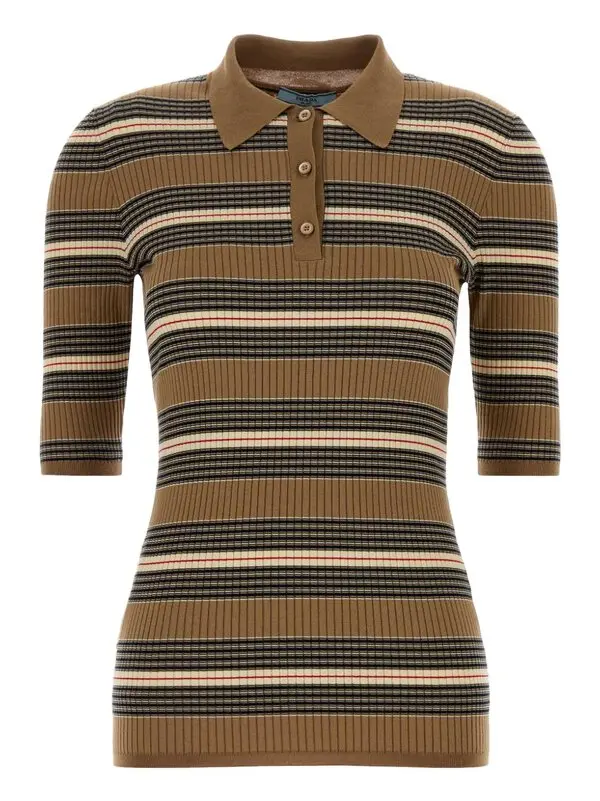 Prada Embroidered Stretch Cotton Blend Polo Shirt - Multicolor