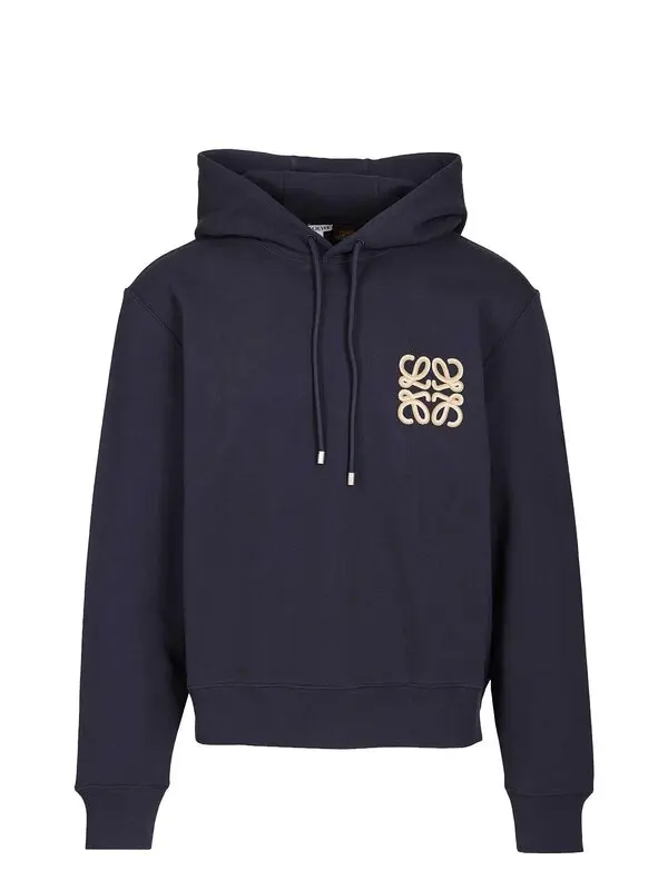 Loewe Cotton Hoodie With Embroidered Anagram - Blue