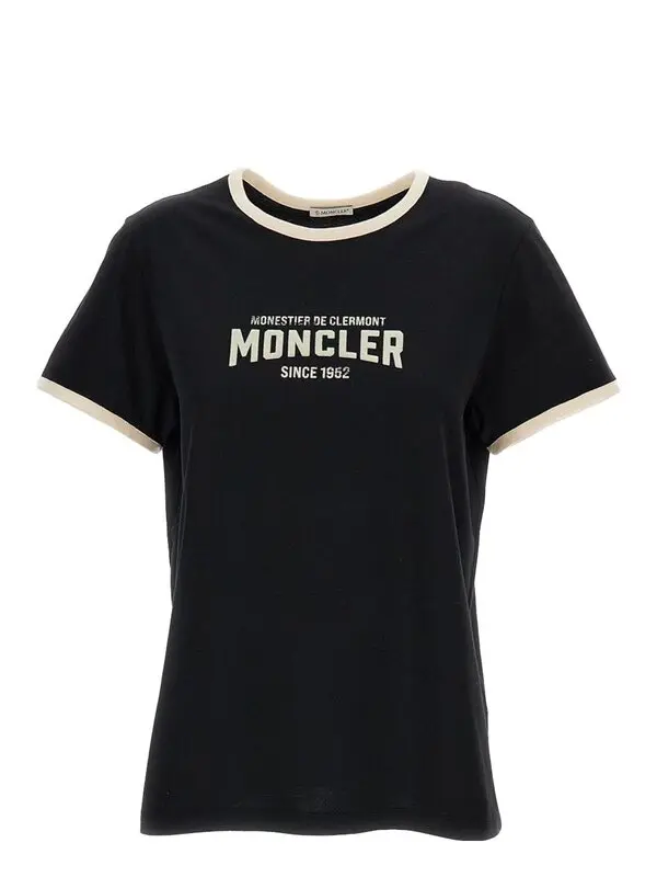 Moncler Black Cotton T-shirt With Contrasting Collar And Sleeves - Multicolor