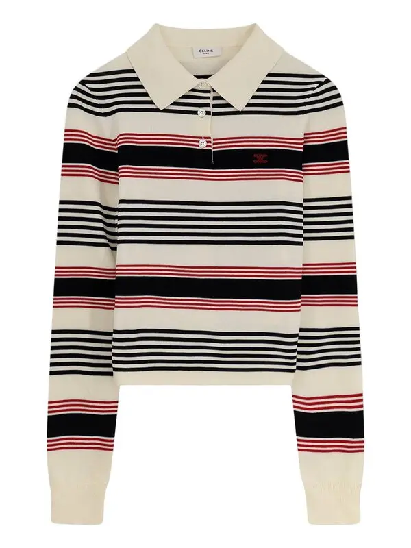 Celine Striped Cotton Polo Sweater - Multicolor