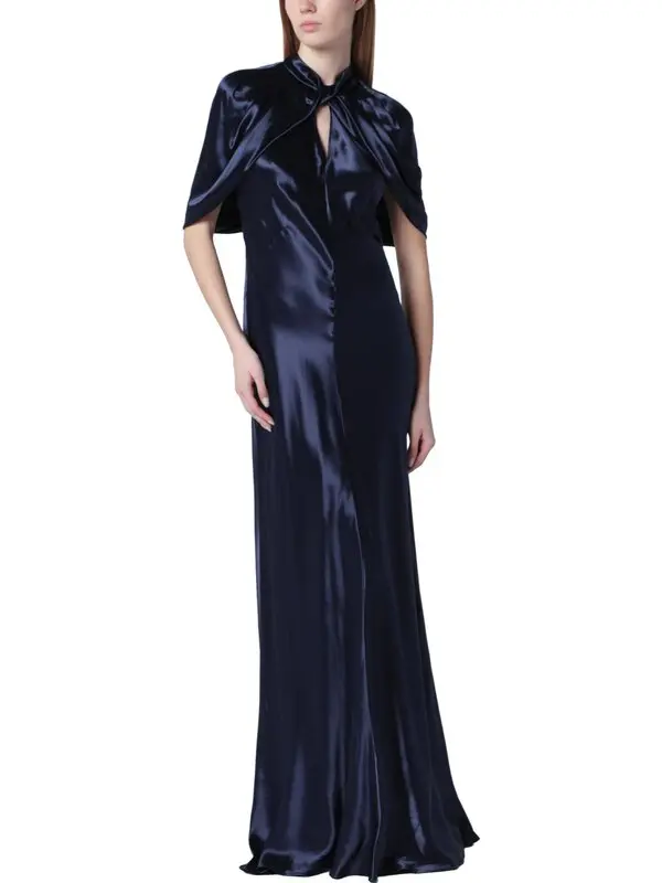 Alberta Ferretti Long Dress In Shiny Satin - Blue