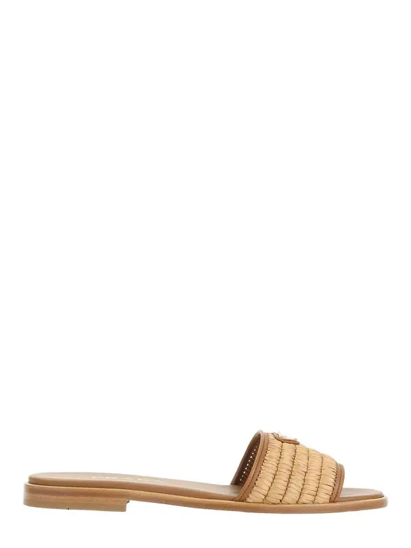 Prada Raffia And Calf Leather Slide Sandals - Brown
