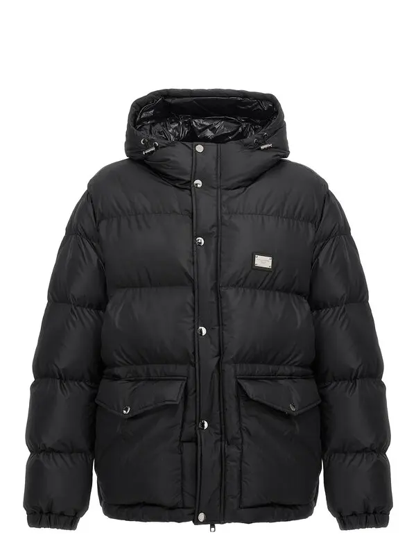 Dolce & Gabbana Quilted Logo Plate Down Jacket - Black