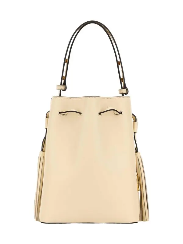 Valentino Garavani Ivory Leather Vlogo Signature Bucket Bag - White