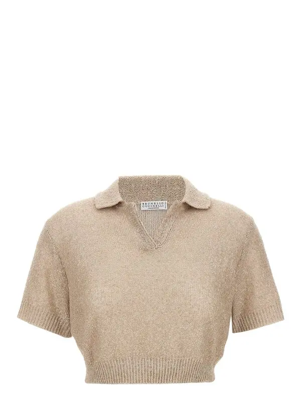 Brunello Cucinelli Cropped Sequin Polo Shirt - Cream