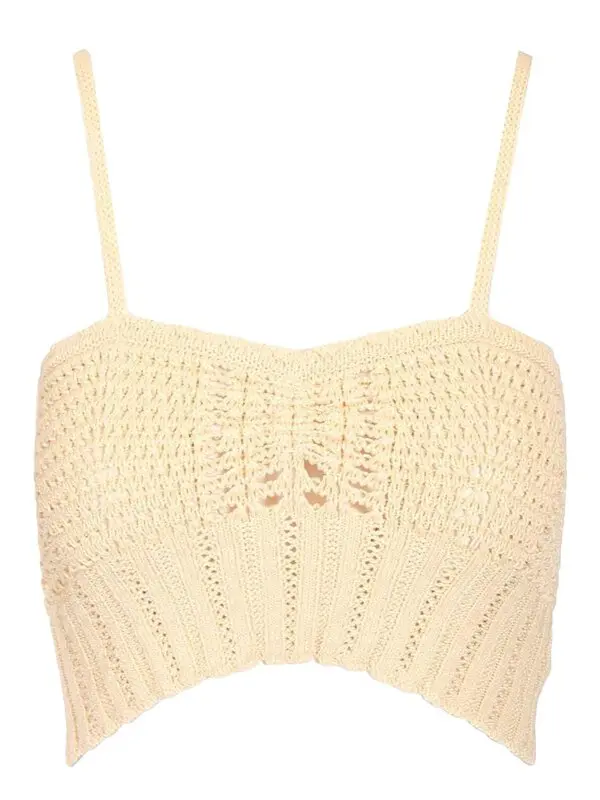 FORTE_FORTE Cropped Crochet Tank Top With Mother-of-pearl Buttons - White