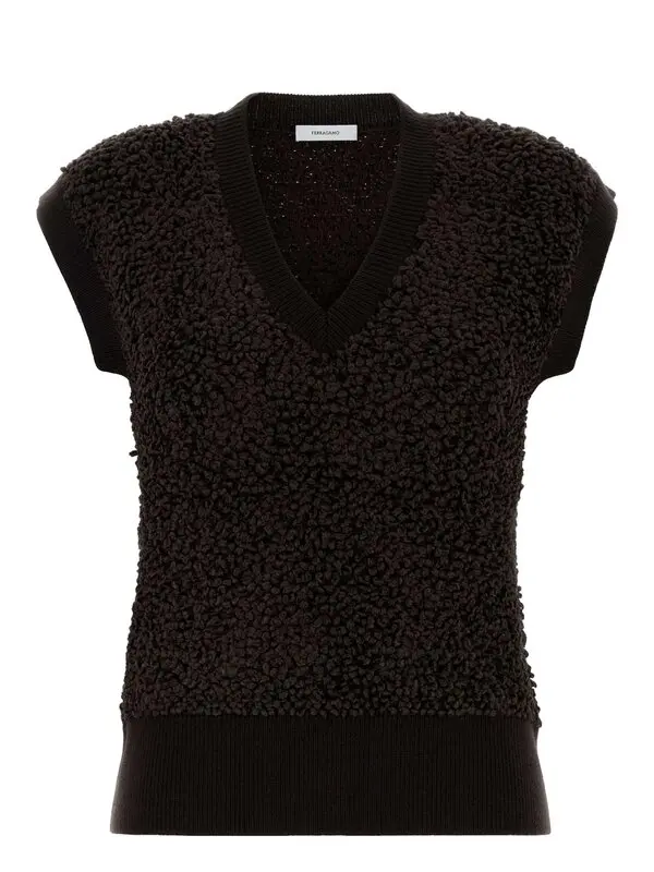 FERRAGAMO Sleeveless Textured Vest - Brown