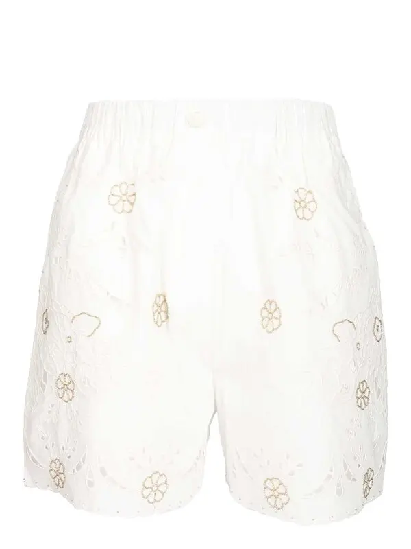 FORTE_FORTE Embroidered Cotton Shorts - White