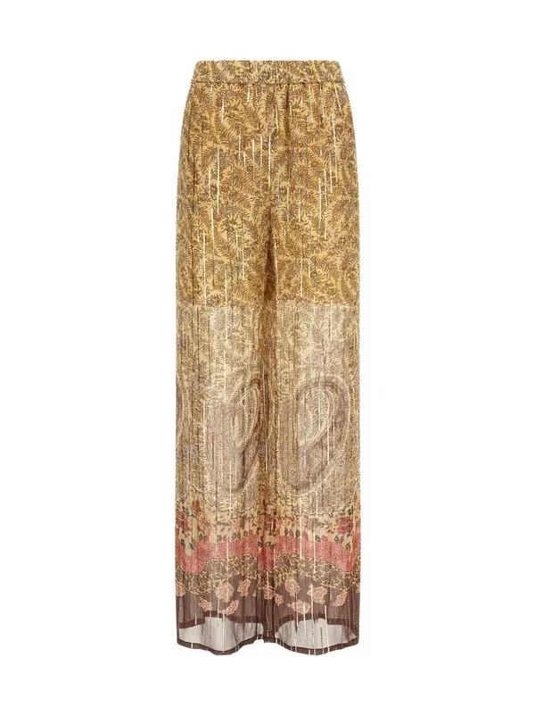 Valentino Garavani Voyage Imaginaire Paisley Print Silk Lamé Pants - Multicolor
