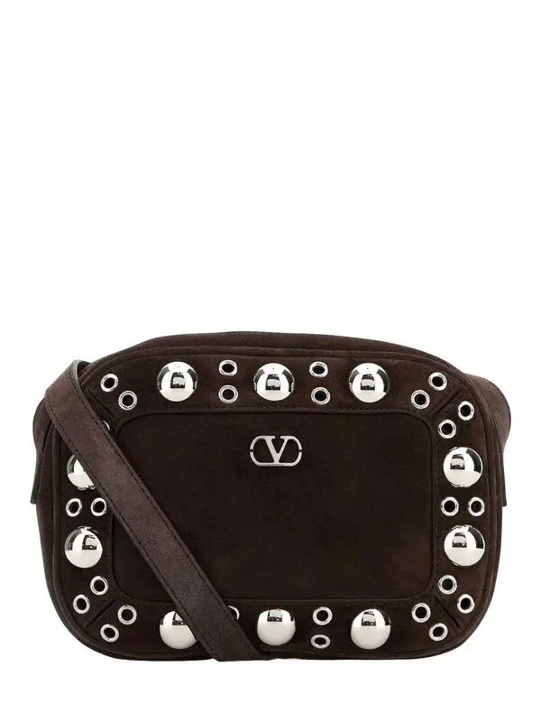 Valentino Garavani Suede Crossbody Bag With Studs - Brown