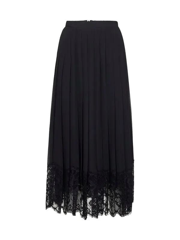 Dolce & Gabbana Black Chiffon And Lace Pleated Midi Skirt - Multicolor