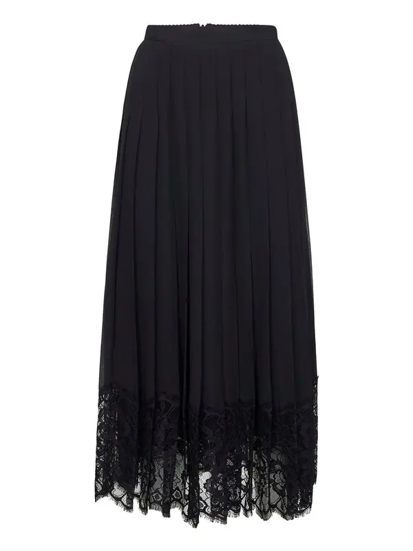 Dolce & Gabbana Black Chiffon And Lace Pleated Midi Skirt - Multicolor