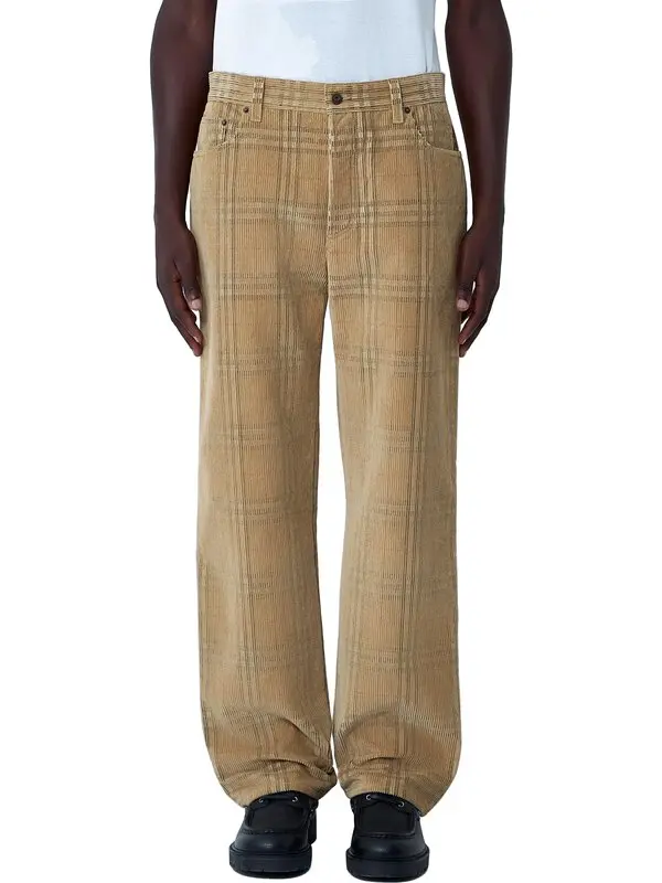 Burberry Mid Rise Check Cotton Trousers - Cream