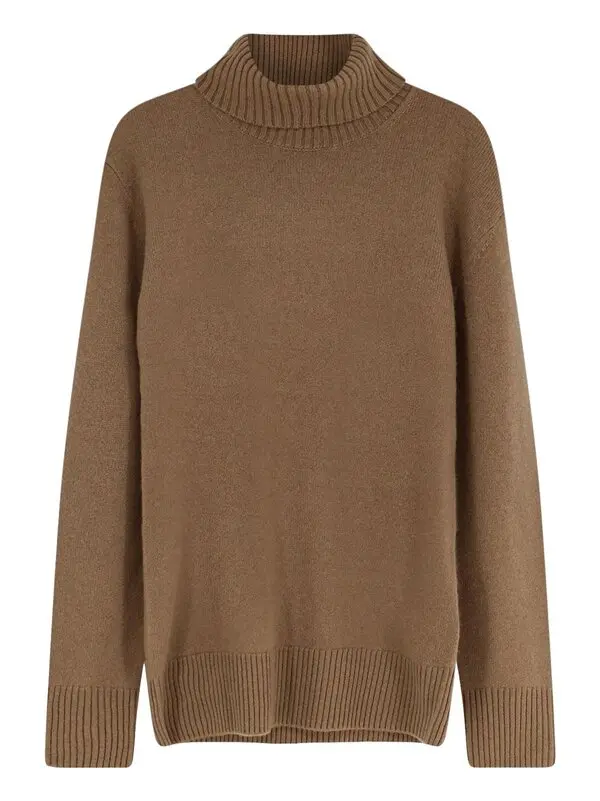 TOTEME Cashmere Ribbed Knit High Neck Long Sleeve Sweater - Brown