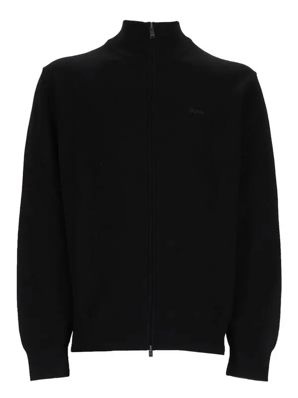 BOSS Zip-up Logo Cardigan - Black