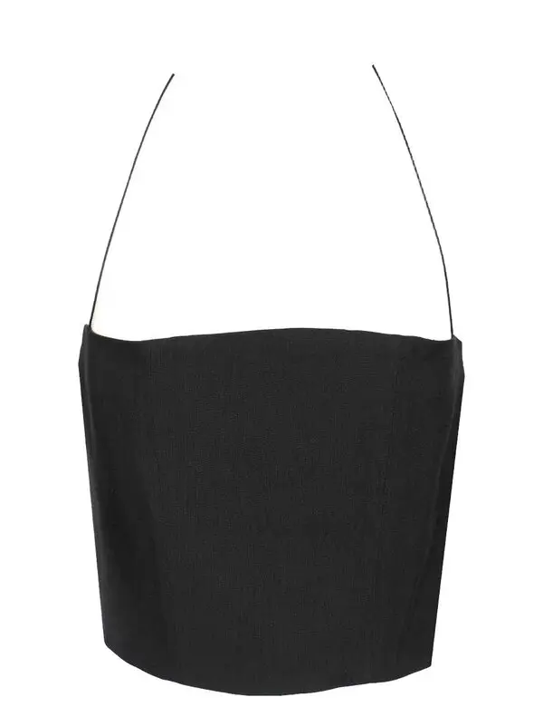 FORTE_FORTE Stretch Linen-viscose Blend Tube Top With Bow Detail - Black
