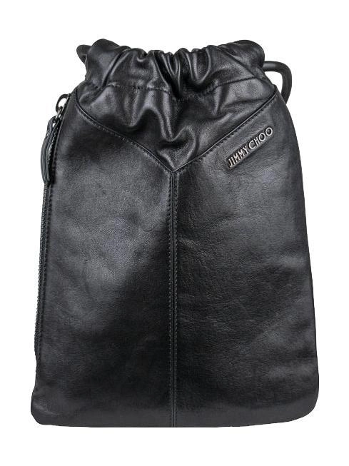 JIMMY CHOO Leather Drawstring Purse Handbag - Black
