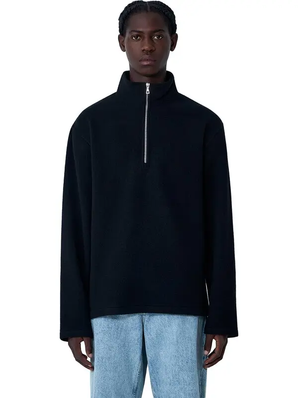 RIER Wool Zip-up Fleece Sweatshirt - Black