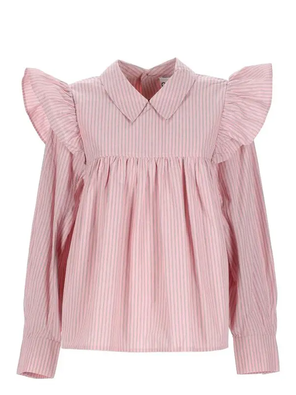 GANNI Organic Cotton Striped Shirt With Puffy Straps - Pink