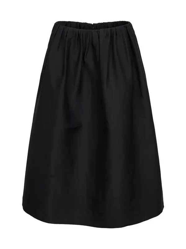 TOTEME Black Wool And Silk Gathered Midi Skirt - Multicolor