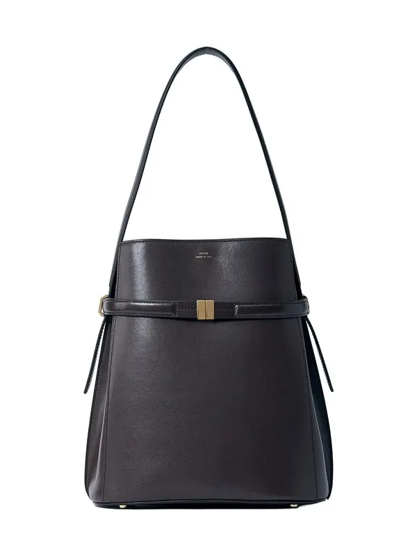 TOTEME Belted Leather Bucket Bag - Brown