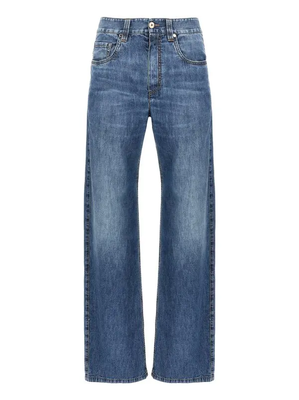 Brunello Cucinelli Straight Leg Jeans With Monile Detail - Blue