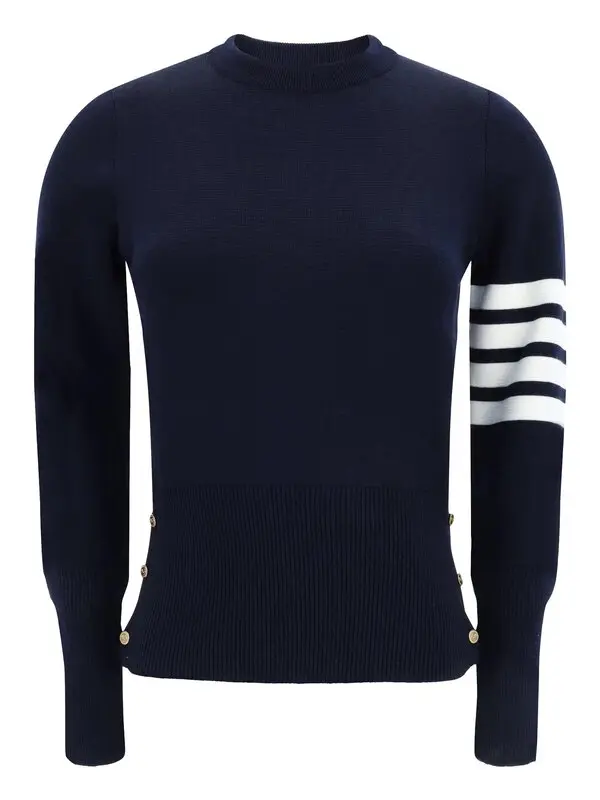 Thom Browne Virgin Wool Sweater With Signature Stripes - Blue