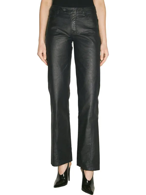 MUGLER Waxed Straight Leg Pants - Black